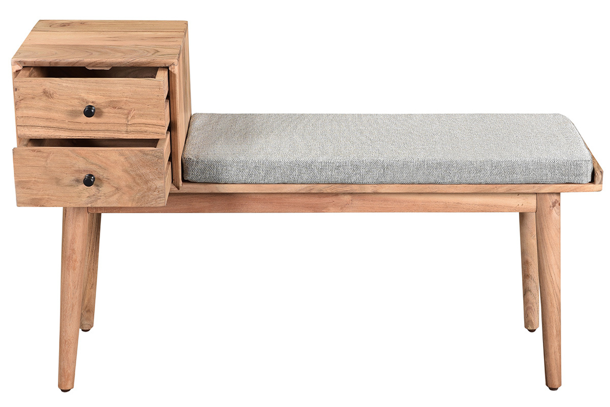 Banc d'entrée avec rangements 2 tiroirs en bois clair massif L110 cm ...