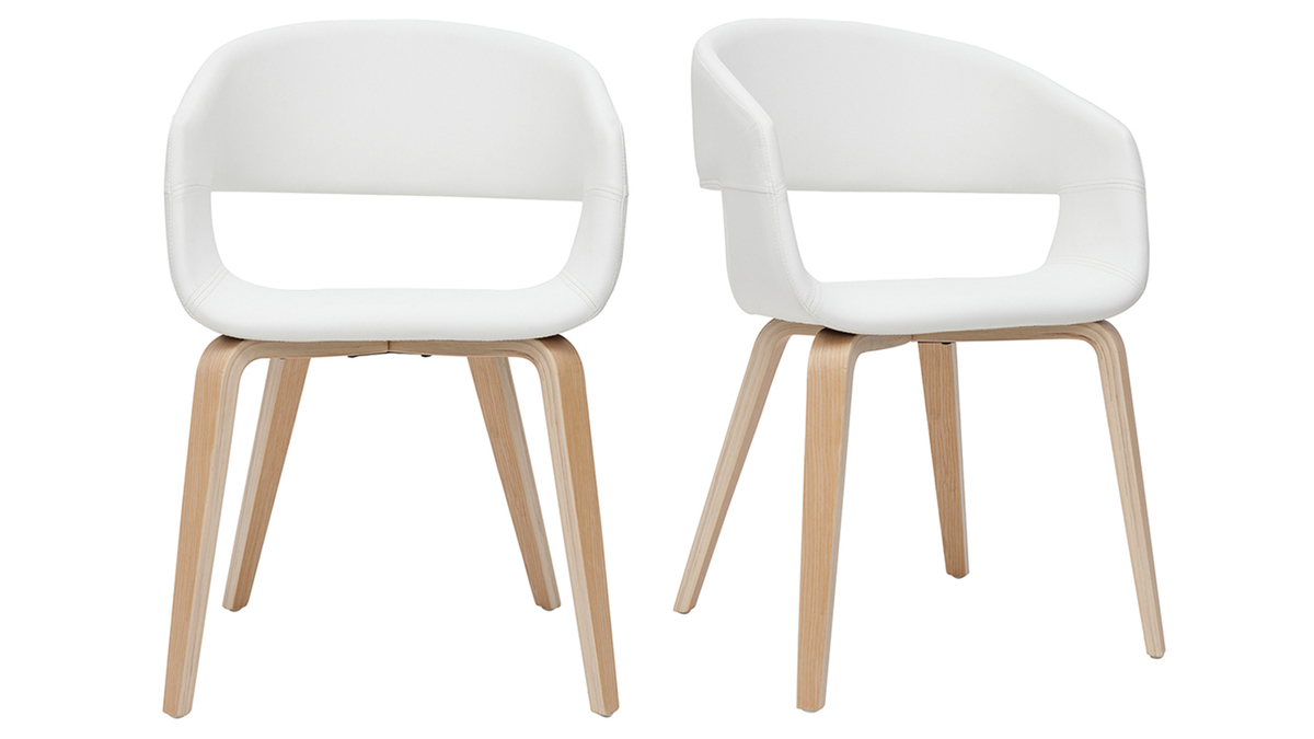 Chaises design blanc et bois clair (lot de 2) SLAM - Miliboo