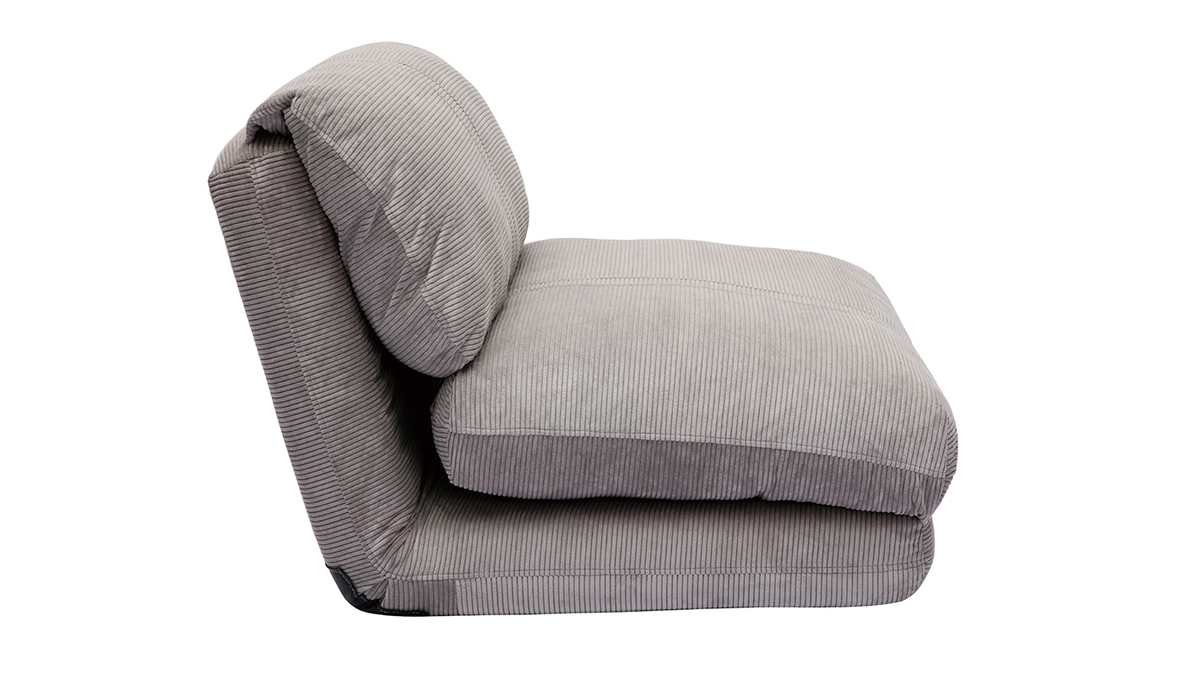 Chauffeuse convertible 1 place en tissu velours côtelé gris clair ...