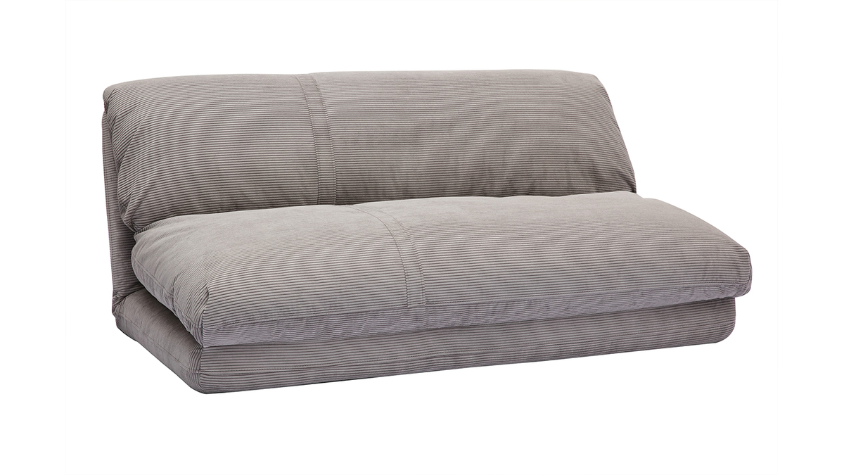 Chauffeuse convertible 2 places en tissu velours côtelé gris clair ...