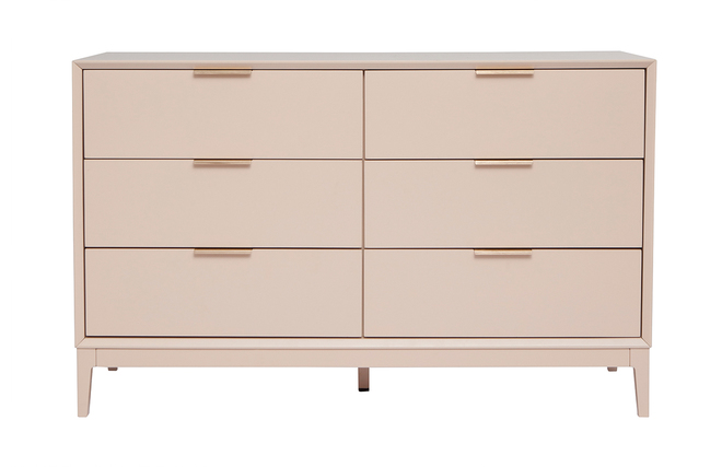 Commode rose poudré et métal doré 6 tiroirs L120 cm GIANA - Miliboo