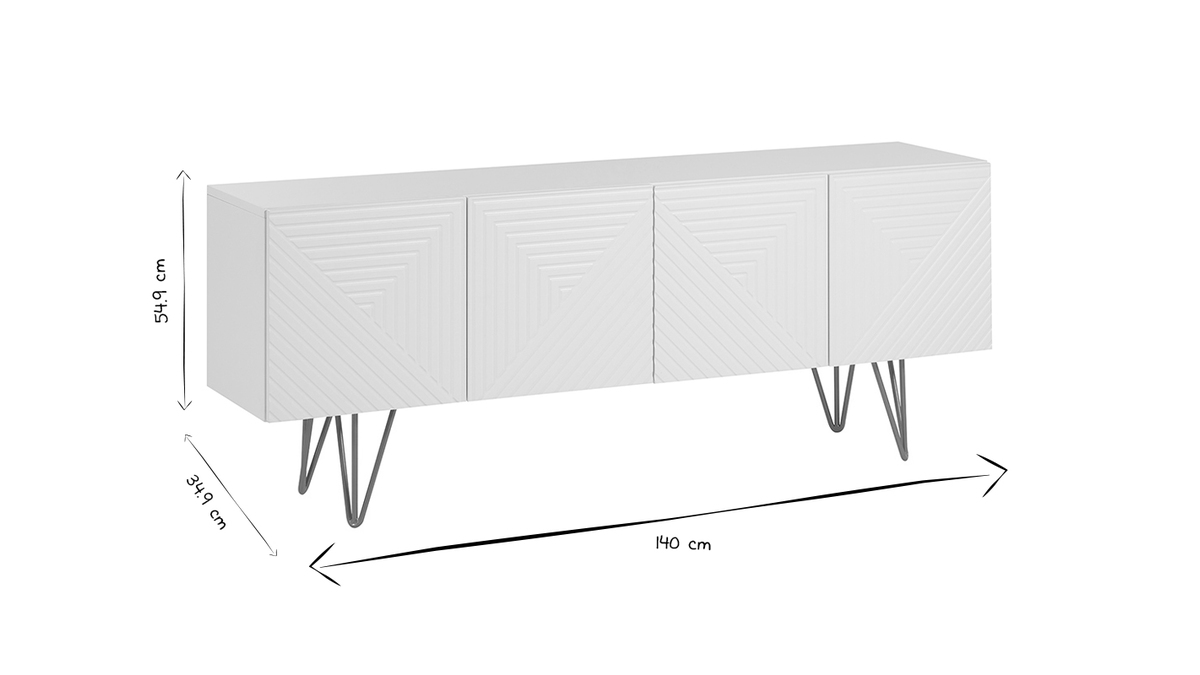 Meuble TV design gravé blanc et métal doré L140 cm OZEN - Miliboo