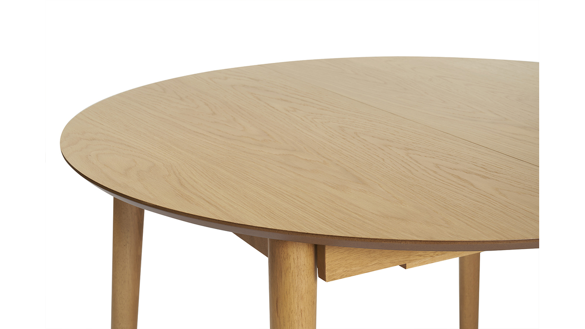 Table extensible rallonges intégrées ronde en bois clair chêne L115-154 ...