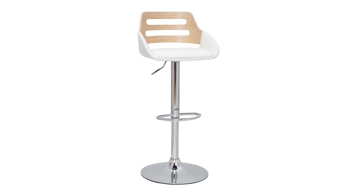 Tabouret de bar relevable design blanc et chêne PERNIK - Miliboo